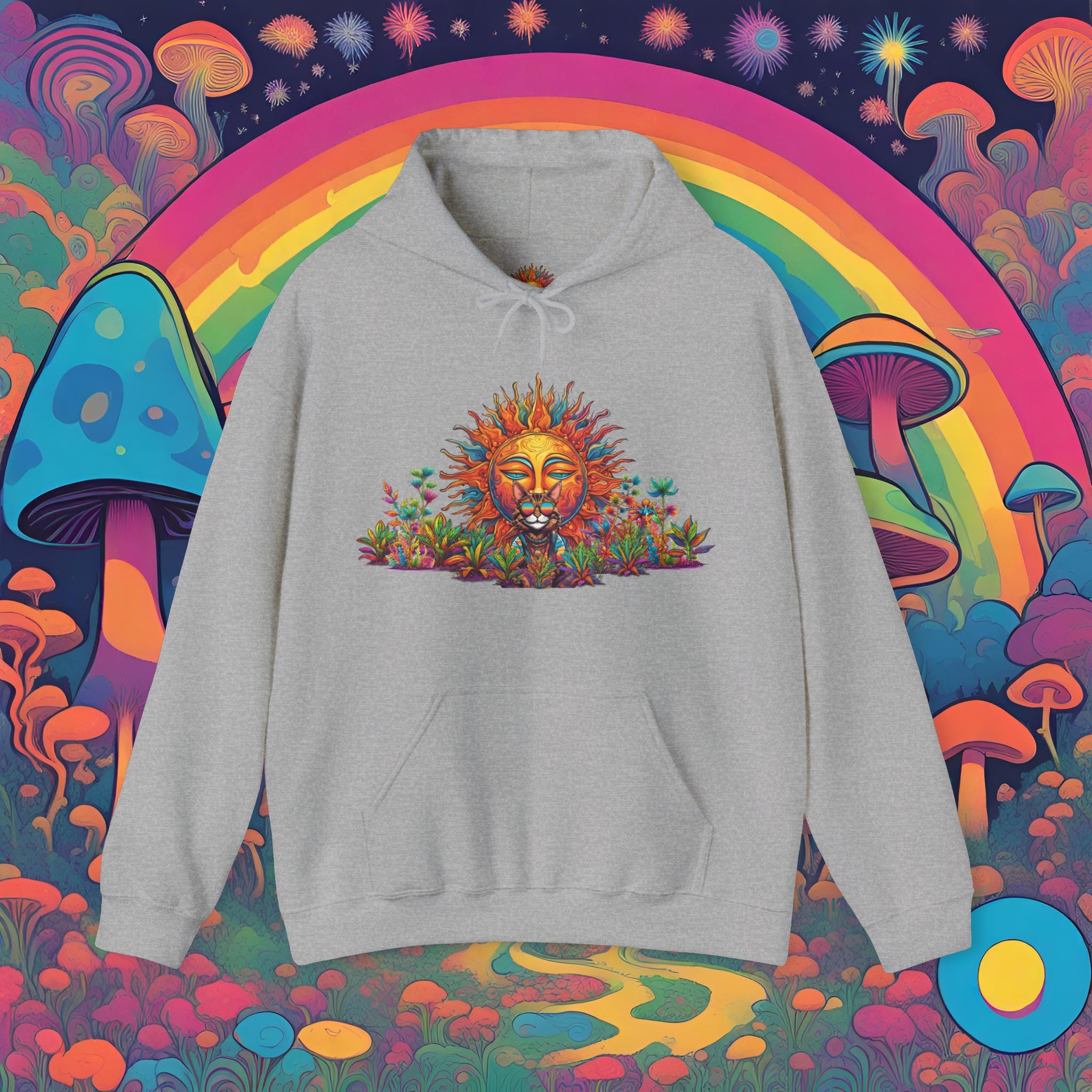 Hippie Sticky Sun Unisex Heavy Blend™ Hooded Sweatshirt – Sticky The Kitty